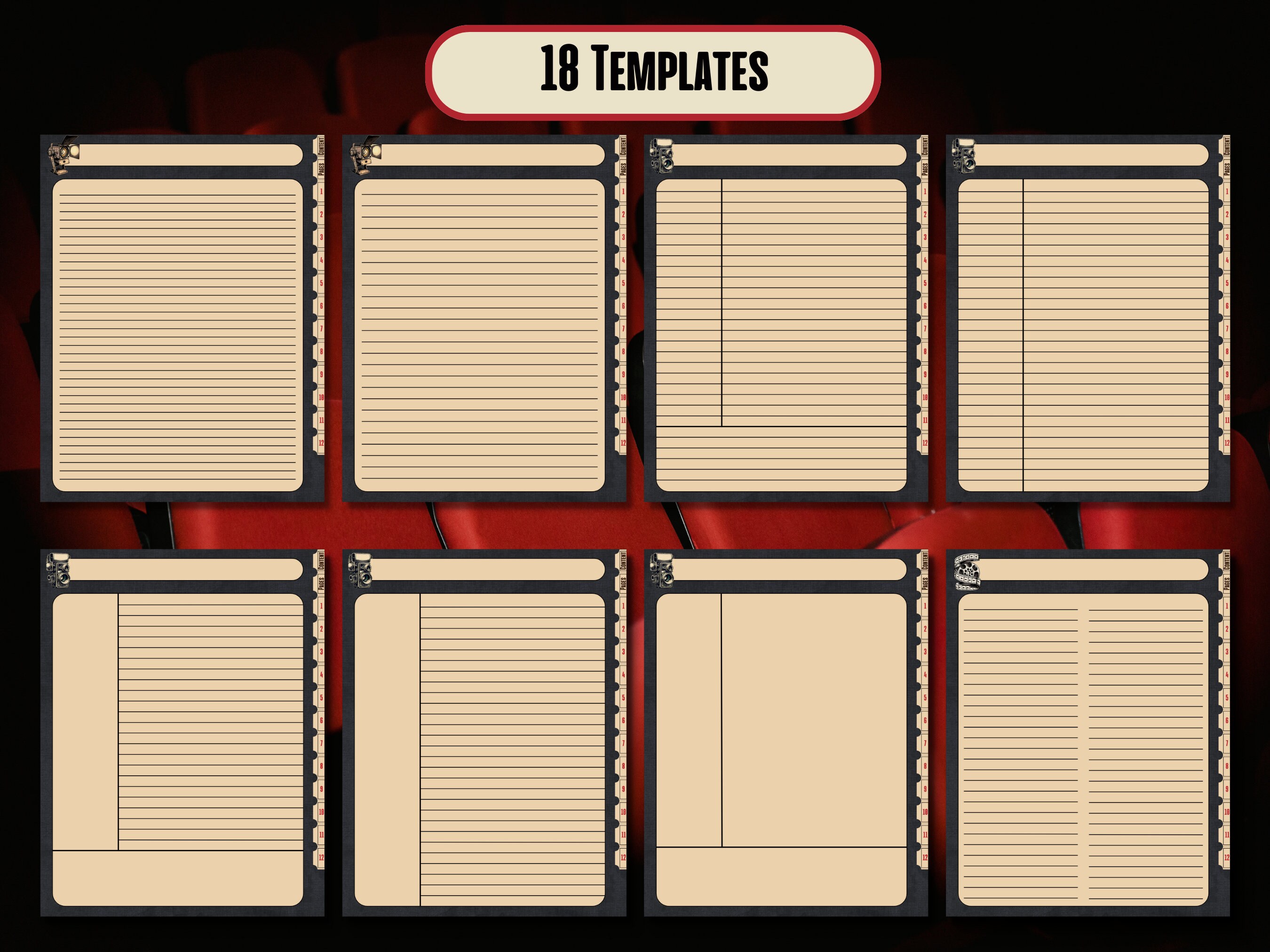 Cinema Themed Digital Hyperlinked Notebook With 12 Sections, 18 Page ...