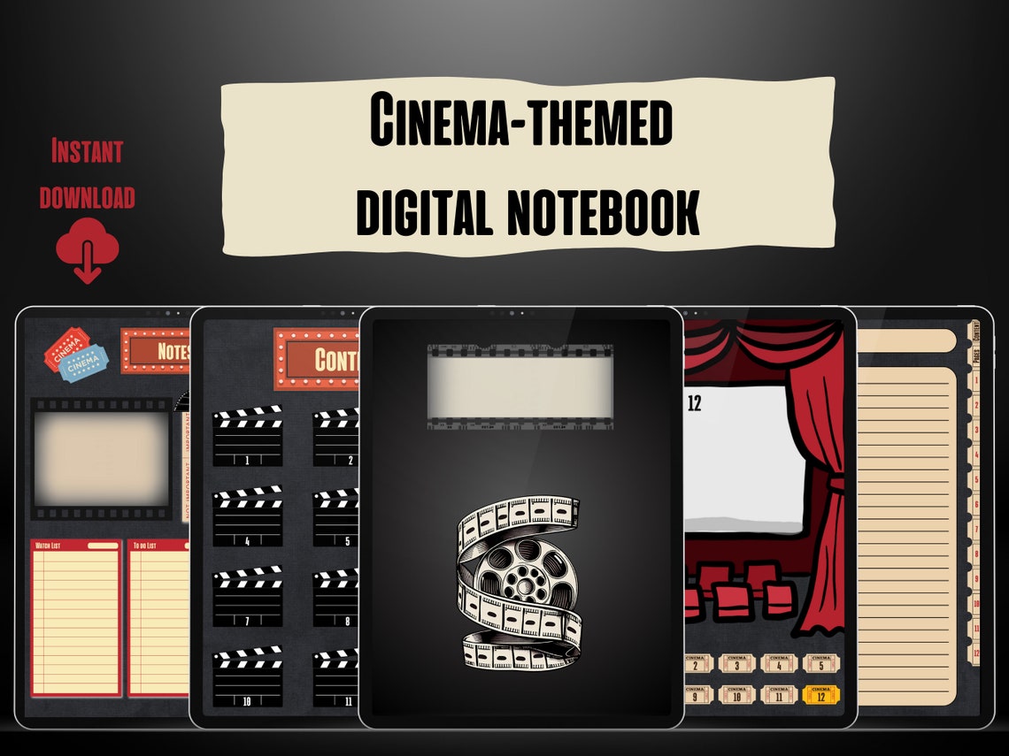 Cinema Themed Digital Hyperlinked Notebook With 12 Sections, 18 Page ...