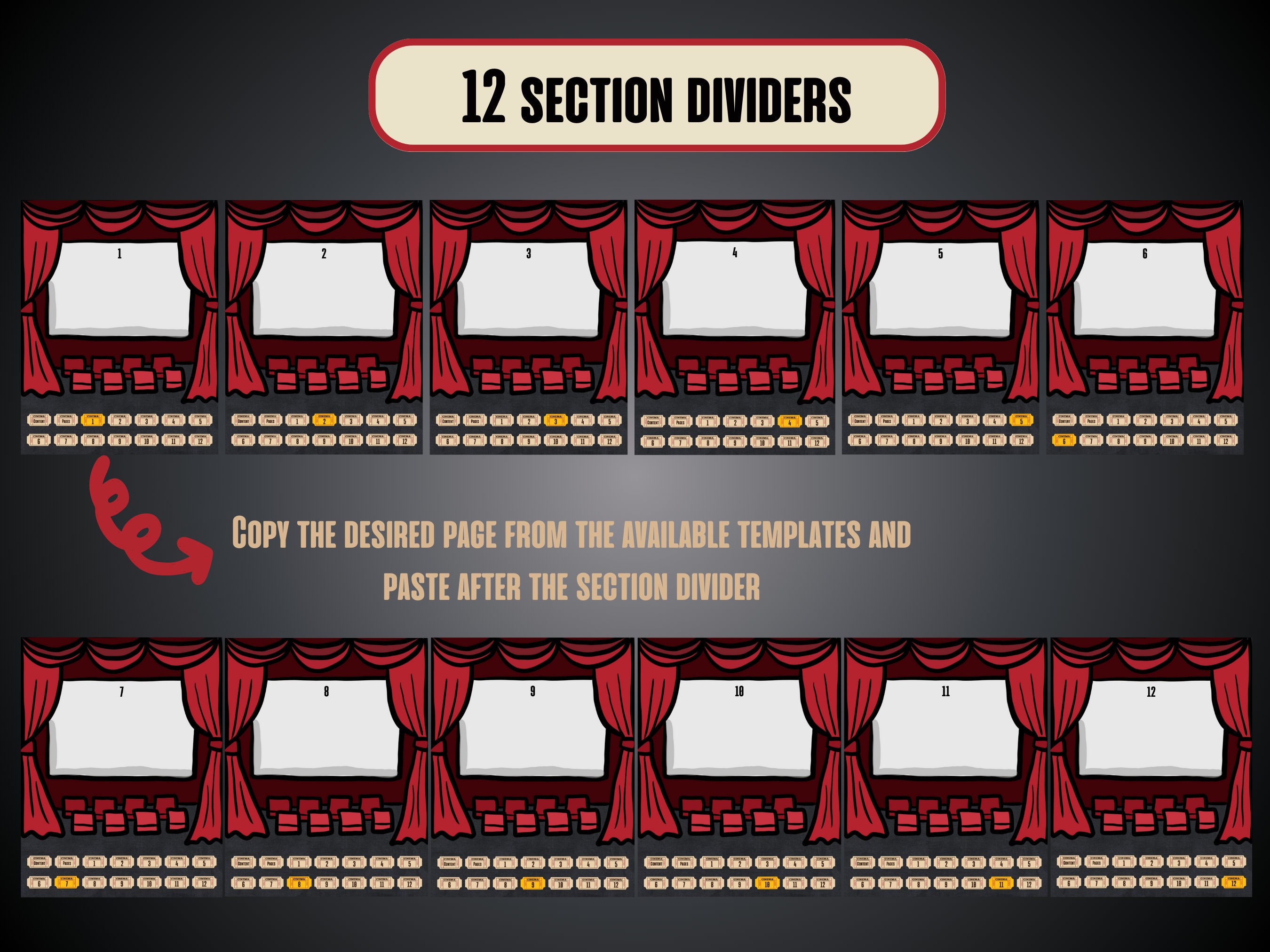 Cinema Themed Digital Hyperlinked Notebook With 12 Sections, 18 Page ...