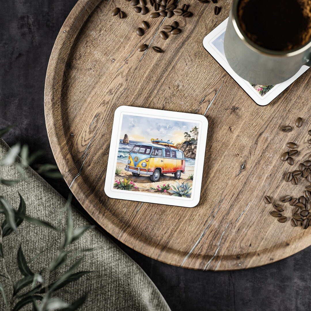 Beachy Vintage VW Bus Coasters, Retro Car Drink Coasters, Summer Home ...