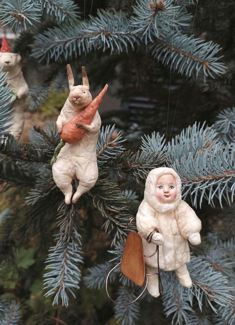 Vintage White Cotton Christmas Ornament — Bunny Rabbit With a Carrot - Etsy