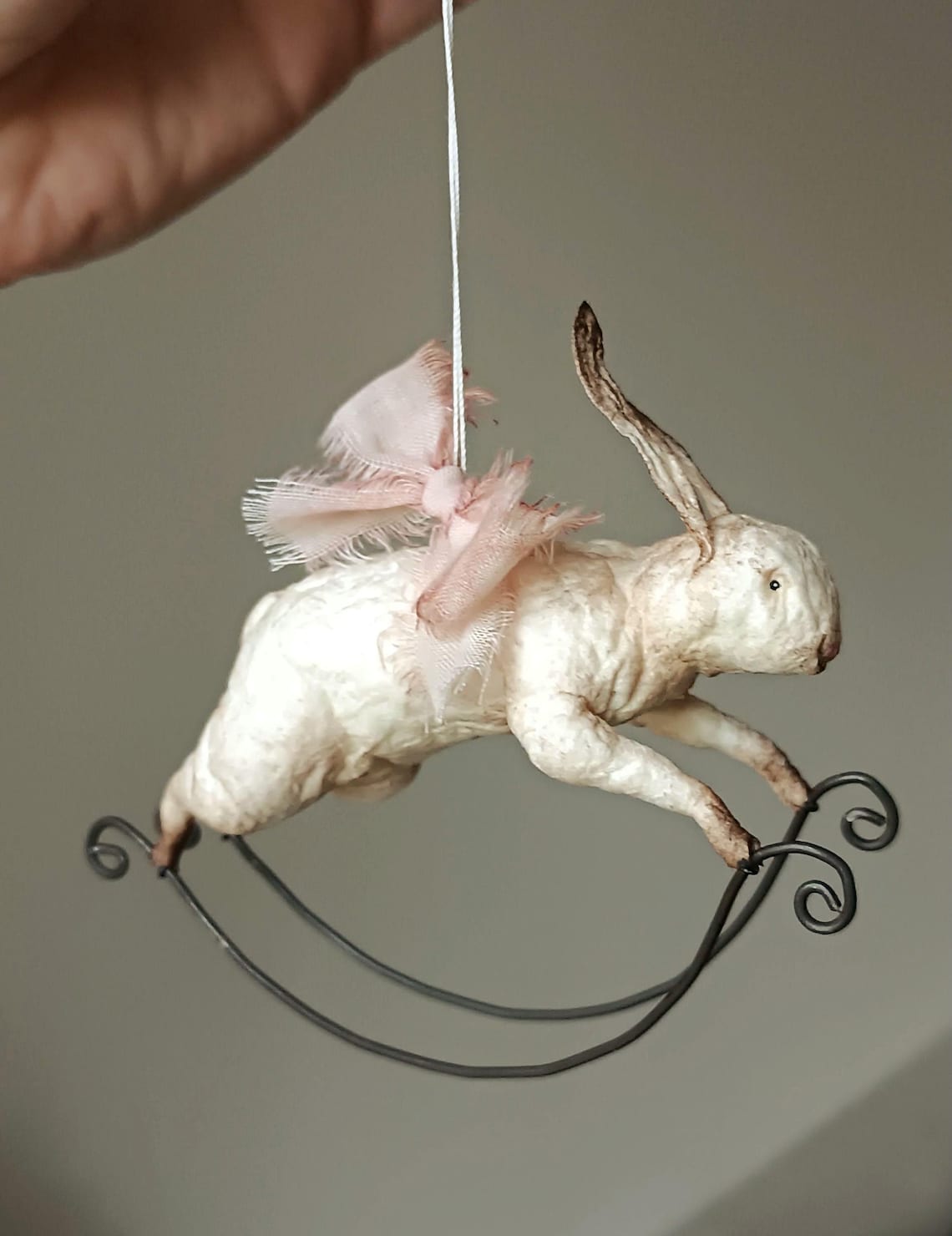 Vintage Christmas Rocking Bunny — White Spoon Cotton, 10 Cm - Etsy