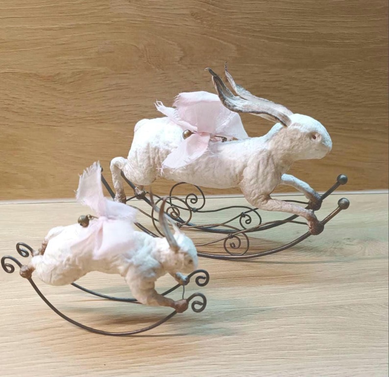 Vintage Christmas Rocking Bunny — White Spoon Cotton, 10 Cm - Etsy