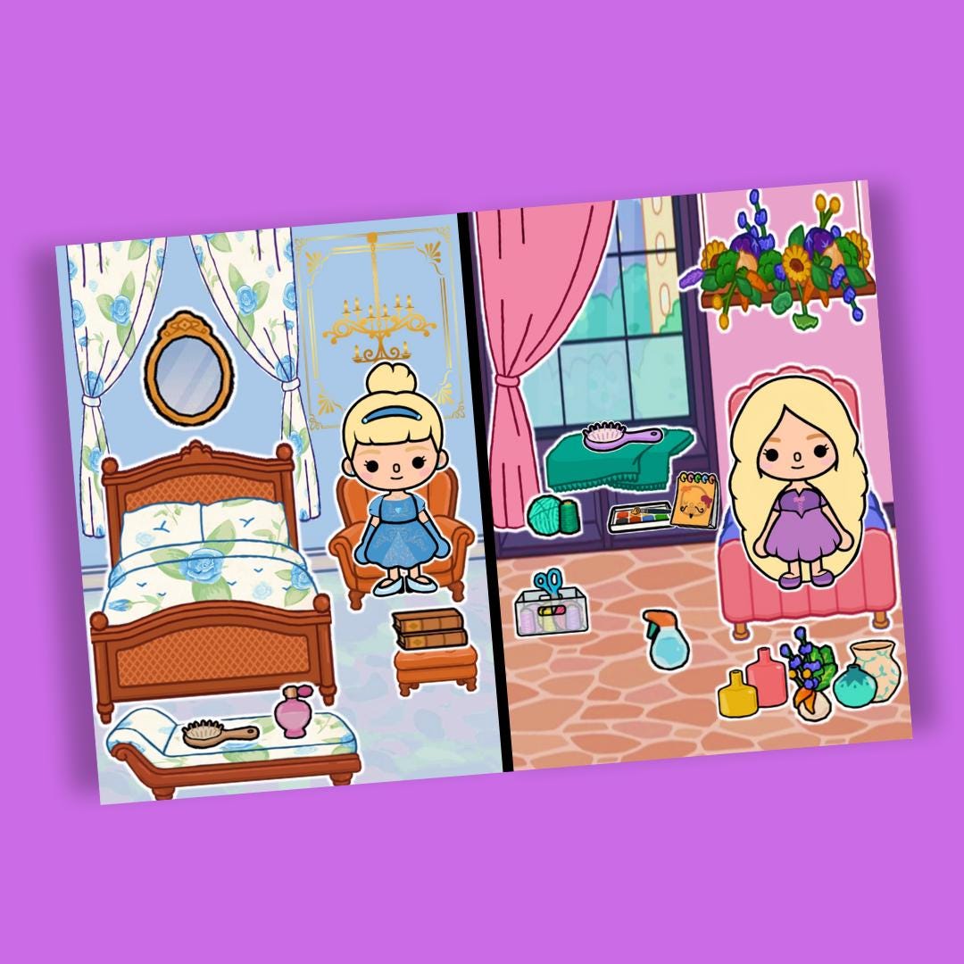 Toca Boca Quiet Book Template Paper Doll Princess Rooms Printable Craft ...