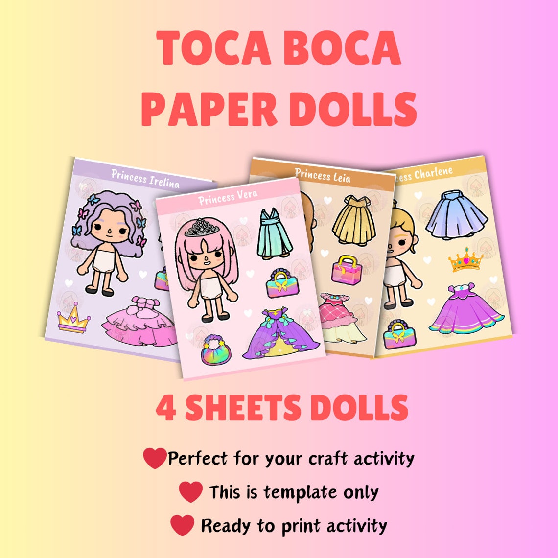 Toca Boca Princess Dress up Paper Doll Printable Template - Etsy