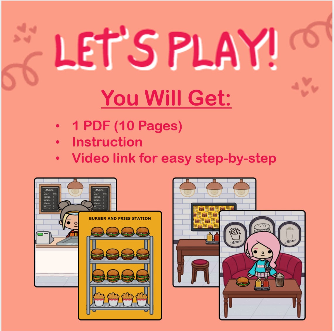 Toca Life Quiet Book Burger Shop Easy Printable Template - Etsy