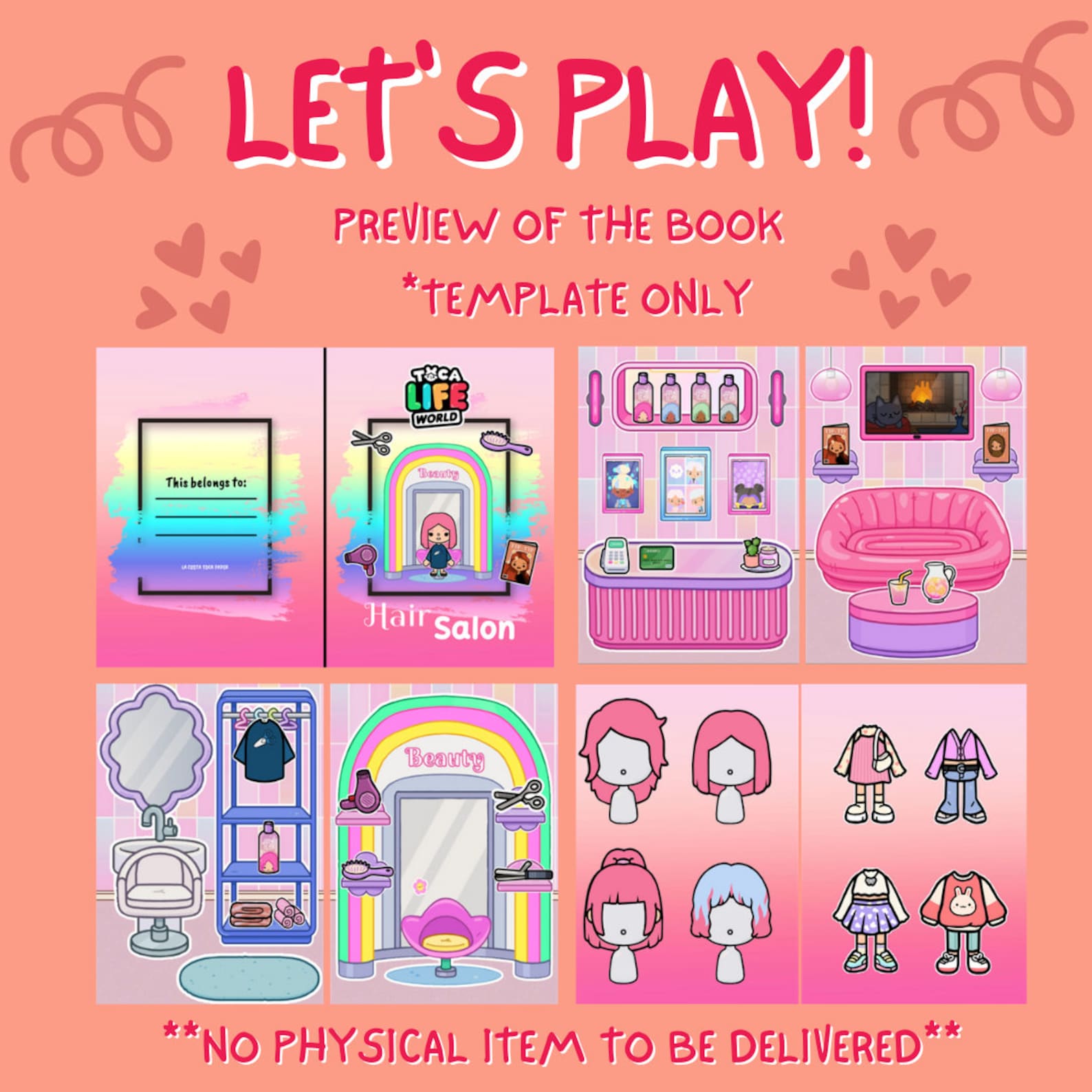 Toca Boca Quiet Book Template Hair Salon Paper Doll Pretend Play ...