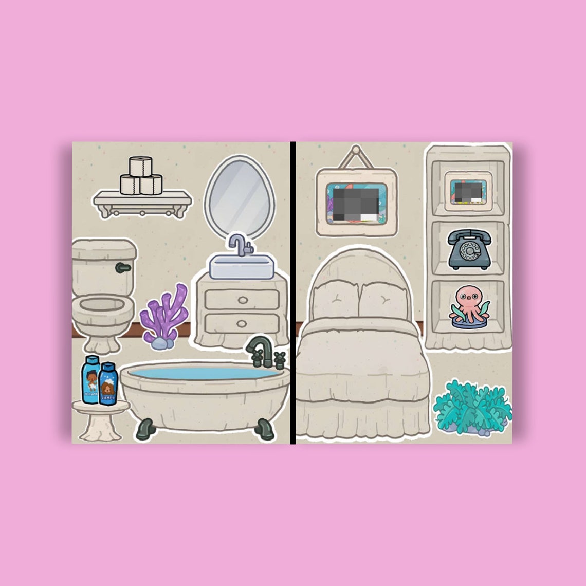 Toca Boca Quiet Book Template Pink Rock House Paper Doll Printable DIY ...