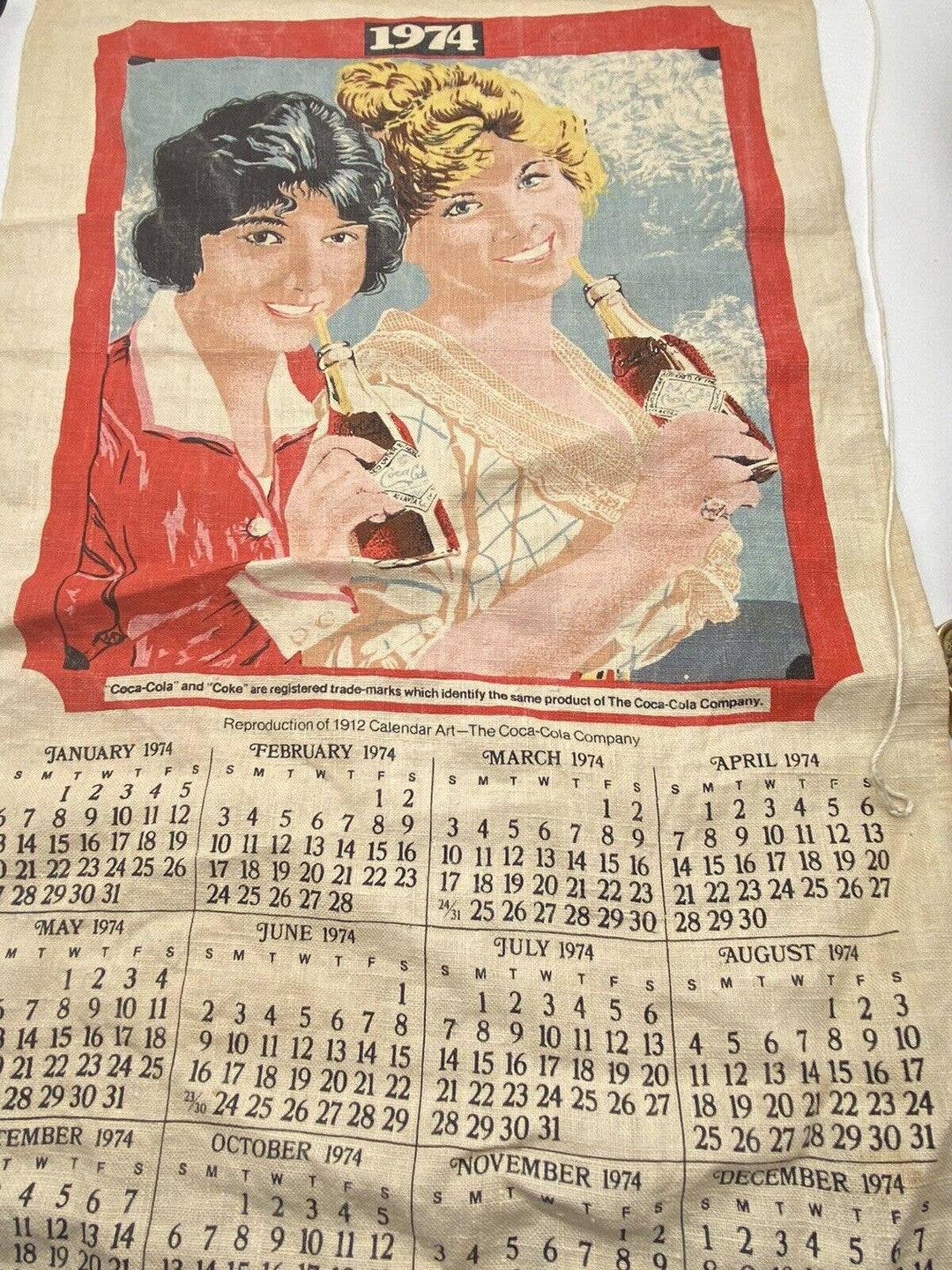 Vintage Coca-cola Linen Wall Calendar 1974 Vintage Calendar ...