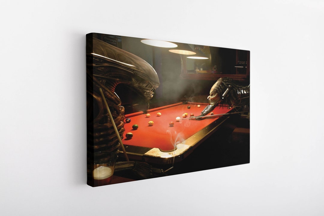Alien Vs Predator Playing Pool Match Canvas Home Decor Hand Made Canvas ...