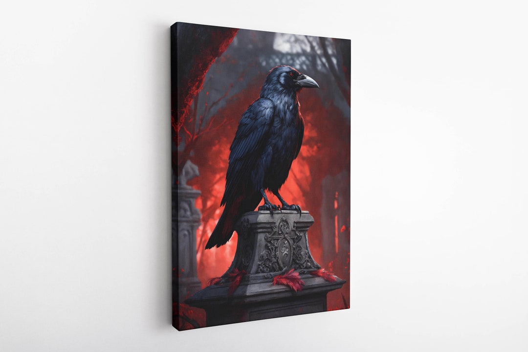 Raven Canvas Wall Art, Raven Painting Print, Crow Painting, Gothic Art ...