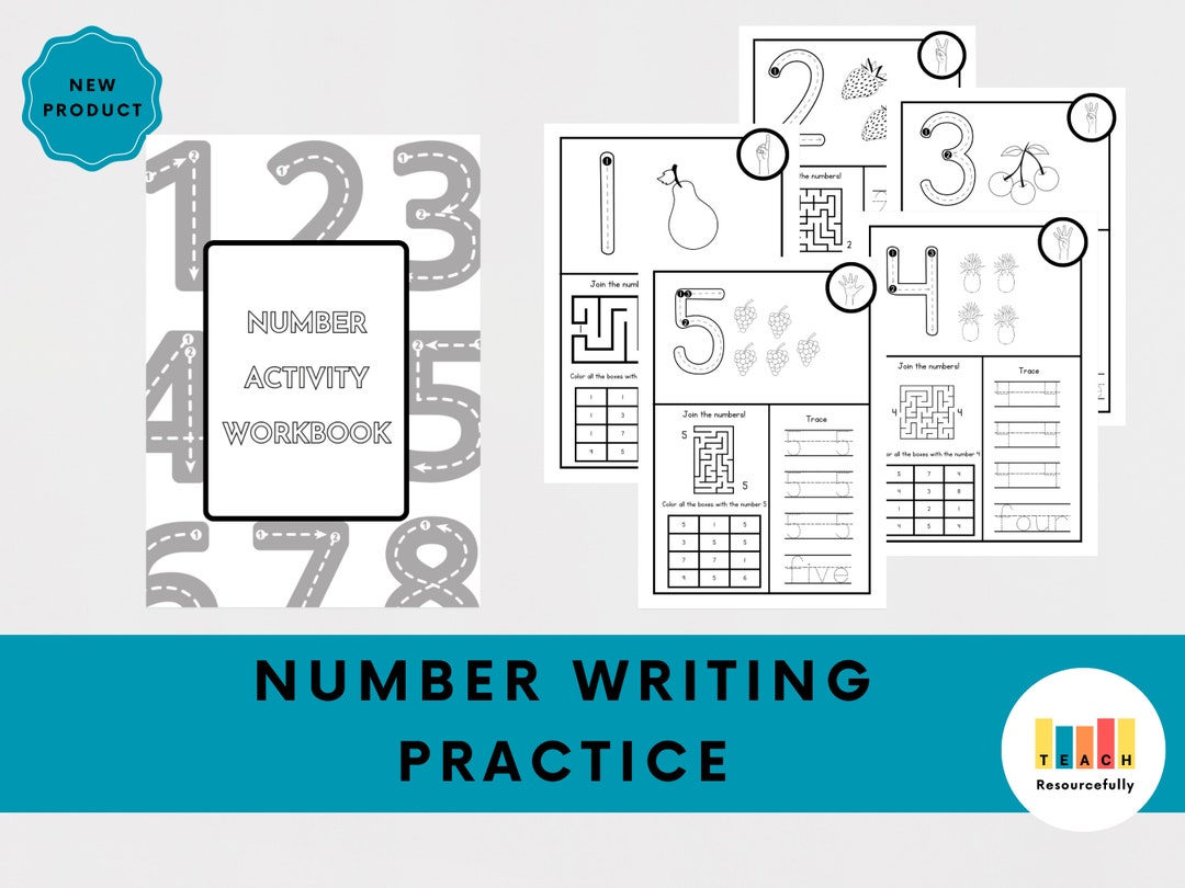 Number Writing Practice Worksheets for Kids Printable - Etsy