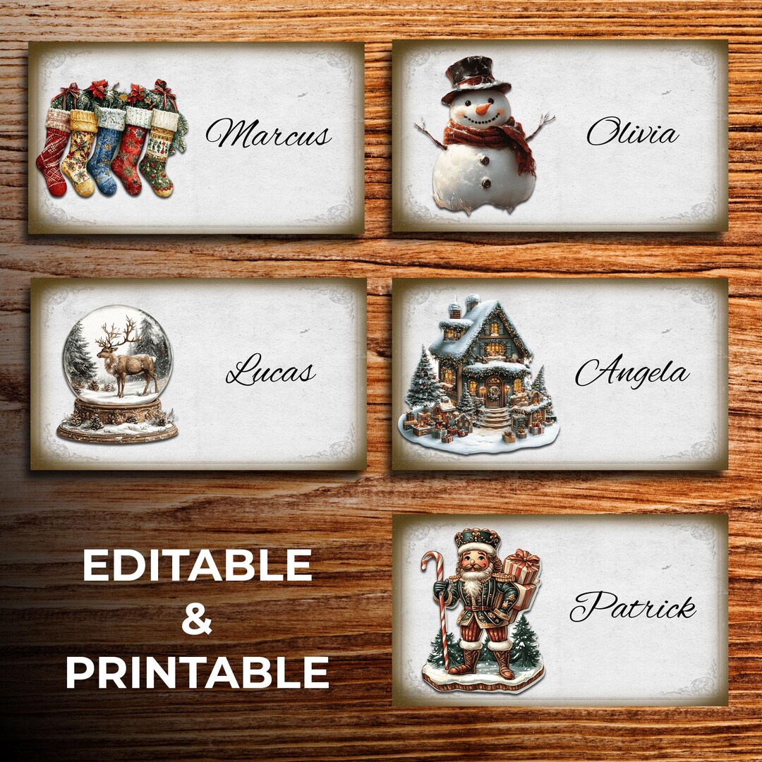 Xmas Place Cards Editable | Printable Christmas Dinner Name Place ...