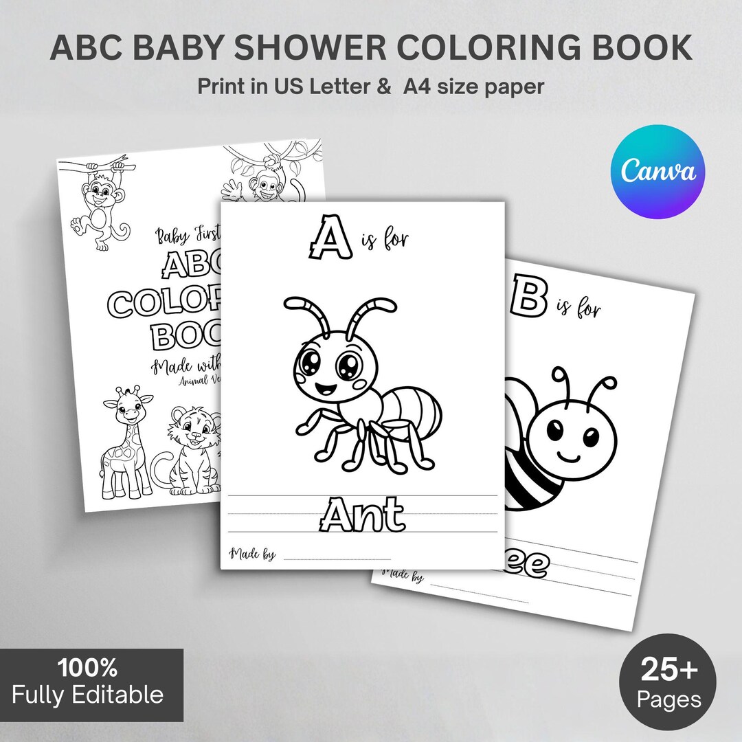 ABC Baby Shower Coloring Book | Educational Animal Alphabet Coloring ...