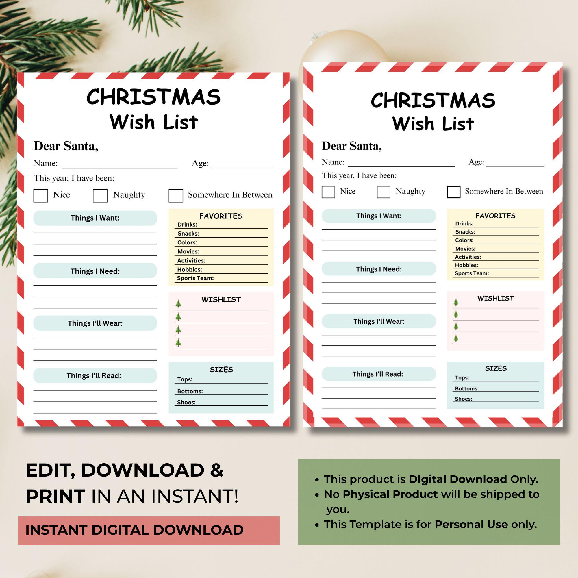 Editable Christmas Wish List | Christmas Gift List | DIY Kids Christmas ...