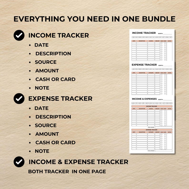 Simple Income Expense Tracker Printable and Editable | Monthly Budget ...