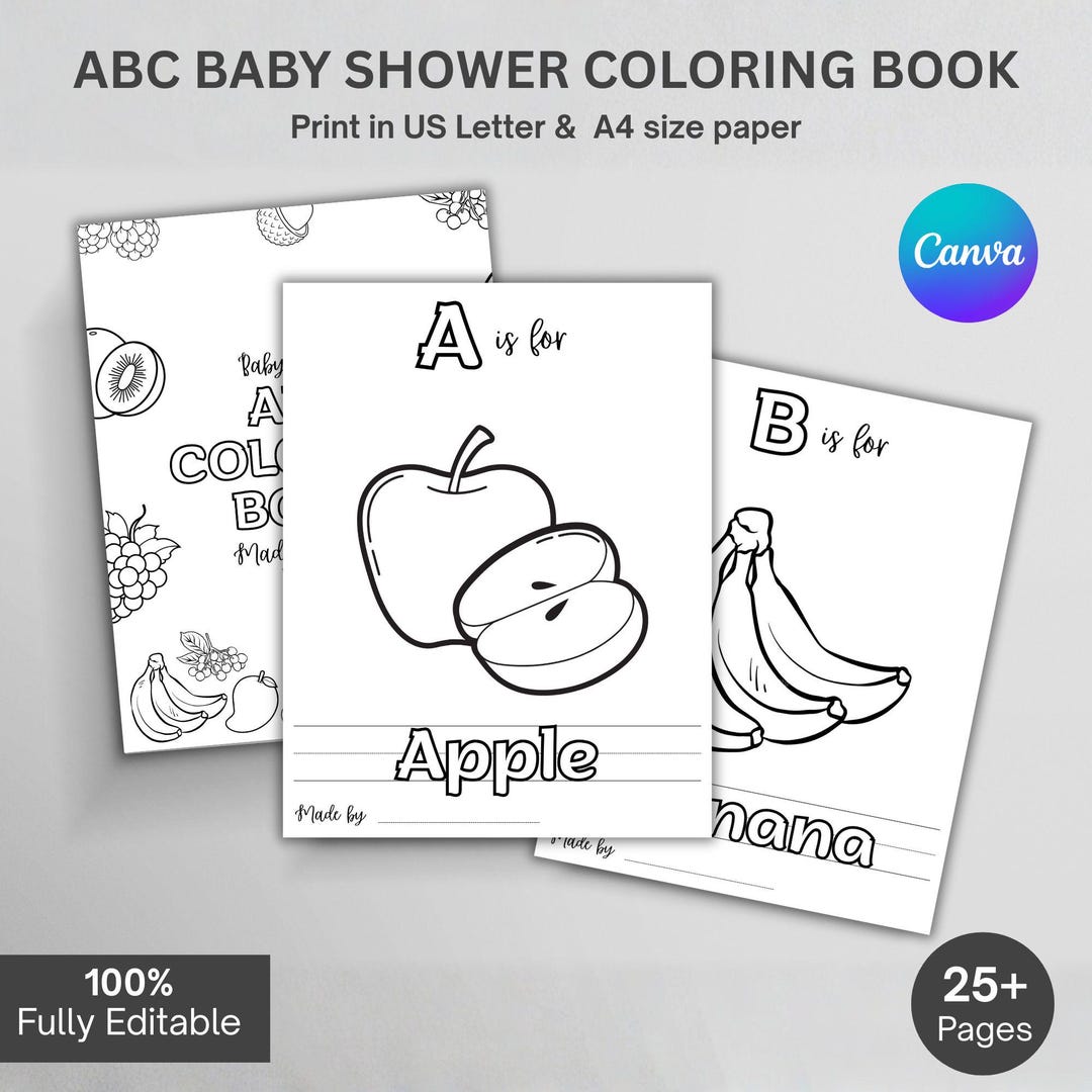 ABC Baby Shower Coloring Book | Printable ABC Animal Coloring Book ...