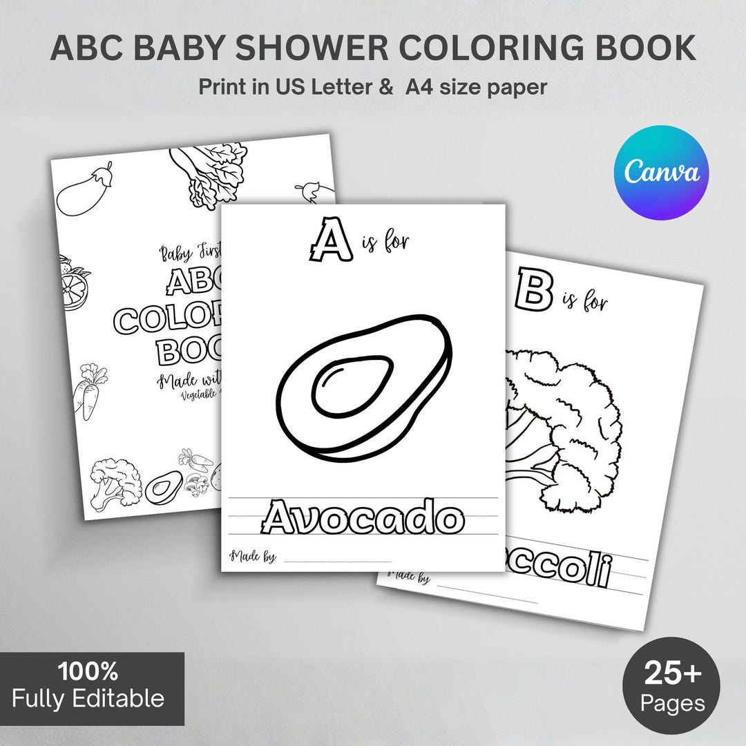 ABC Baby Shower Coloring Book | Printable Vegetables Alphabet Coloring ...