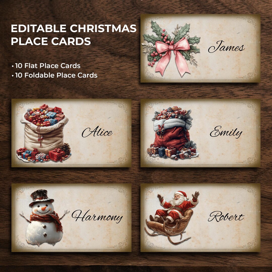 Xmas Place Cards Printable | Editable Christmas Name Place Cards ...