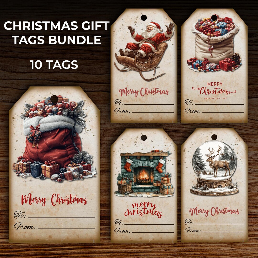 Christmas Gift Tags Bundle | 10 Christmas Vintage Whimsical Quirky Gift ...