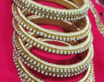 Handmade Bangles Are Craft With Sequence,cotton Thread, Mirror,kundan ...