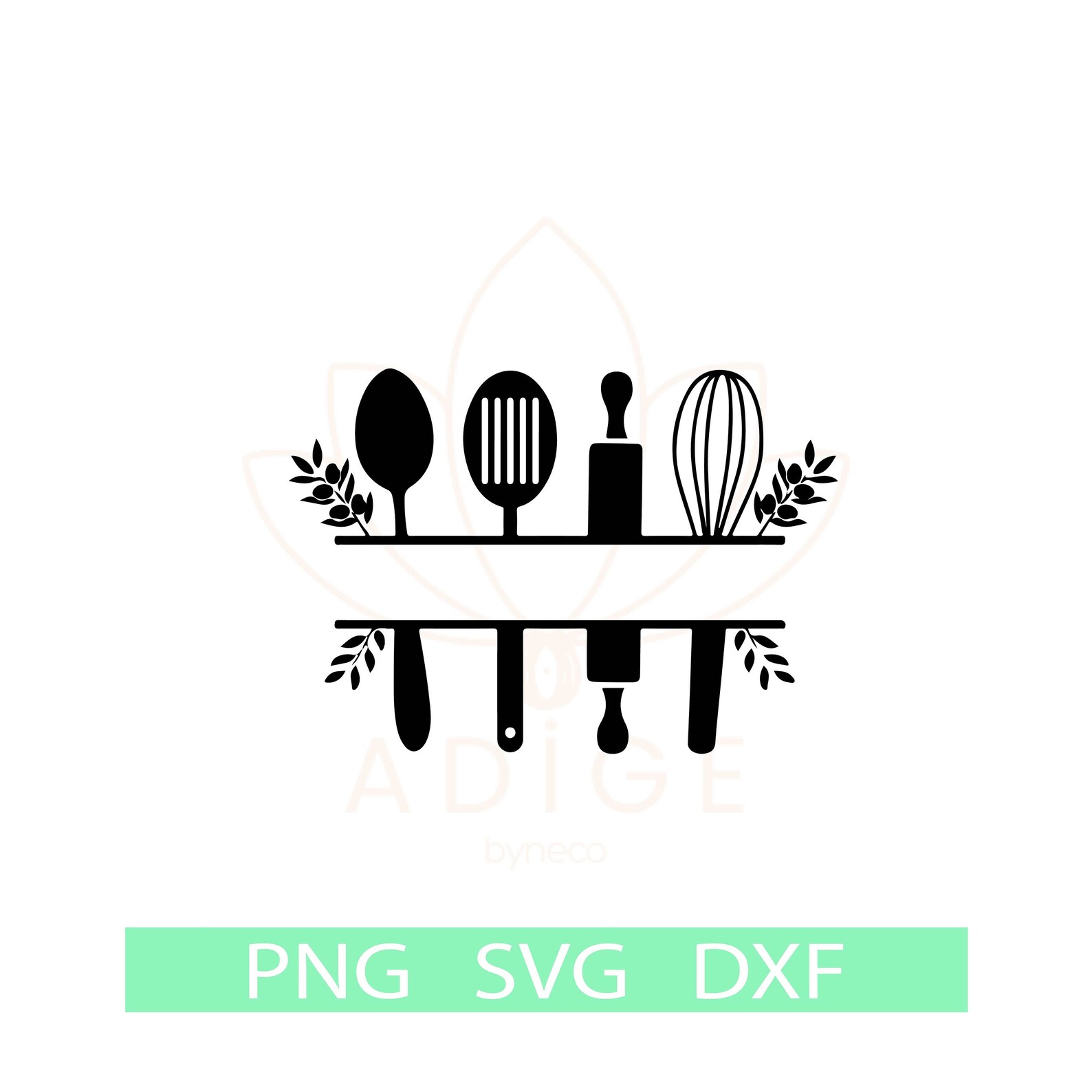Kitchen Baking Split Monogram Frame SVG for Kitchen Decor, Apron or ...