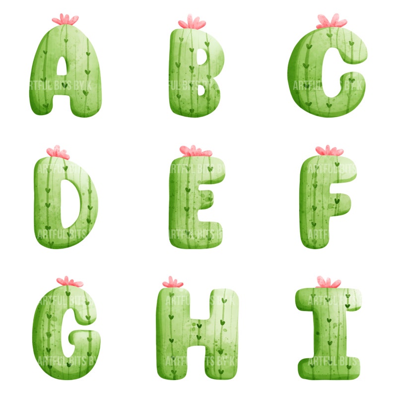 Cactus Alphabets Clipart, Cactus Alphabet, Succulent Font, Succulent ...