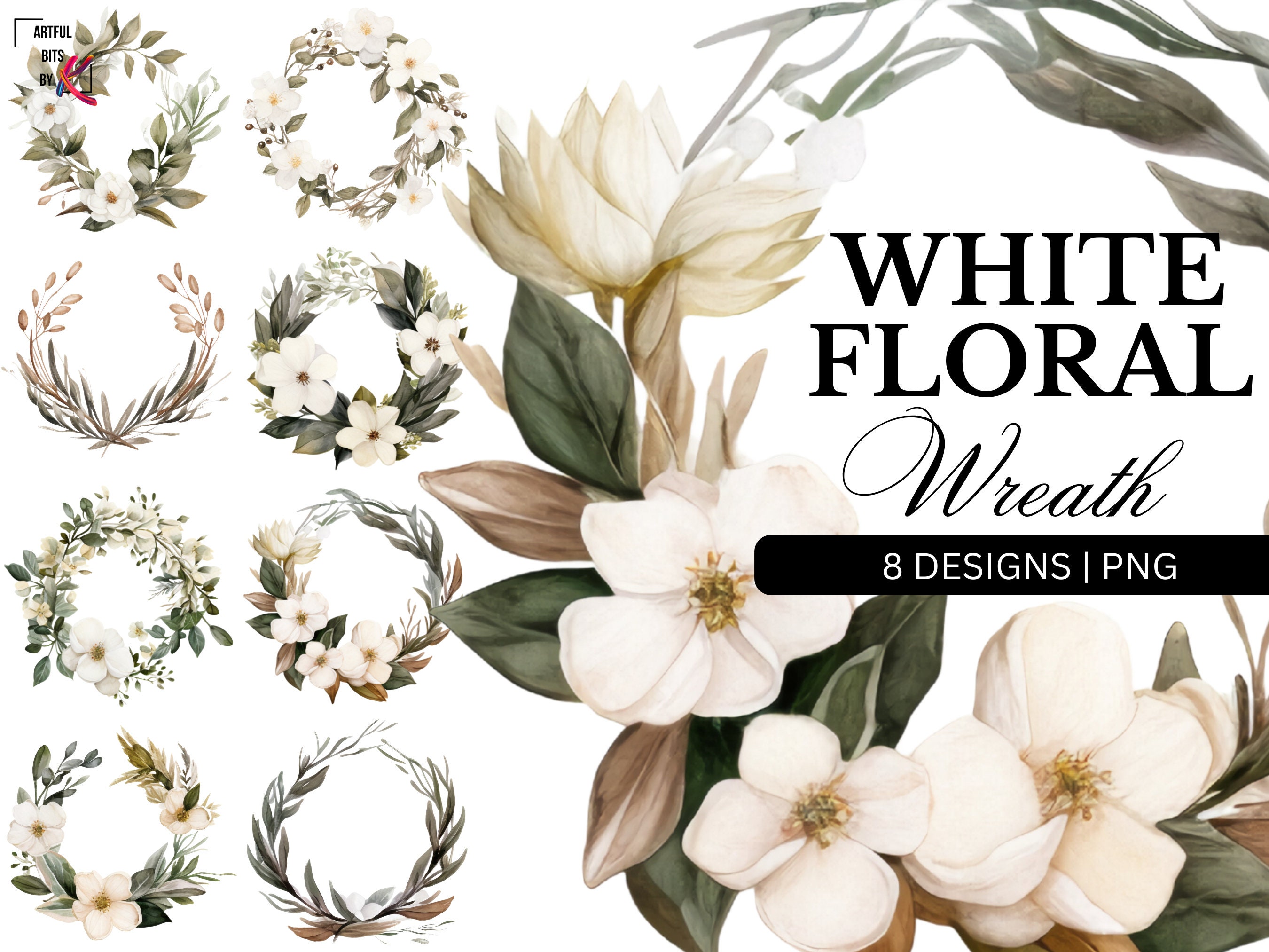 8 PNG White Floral Wreath Frame Clip Art Floral Frame Floral - Etsy