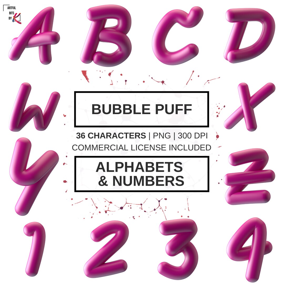 Bubble Puff Alphabet Letters, 3D Inflated Doodle Letters, PNG Bundle ...