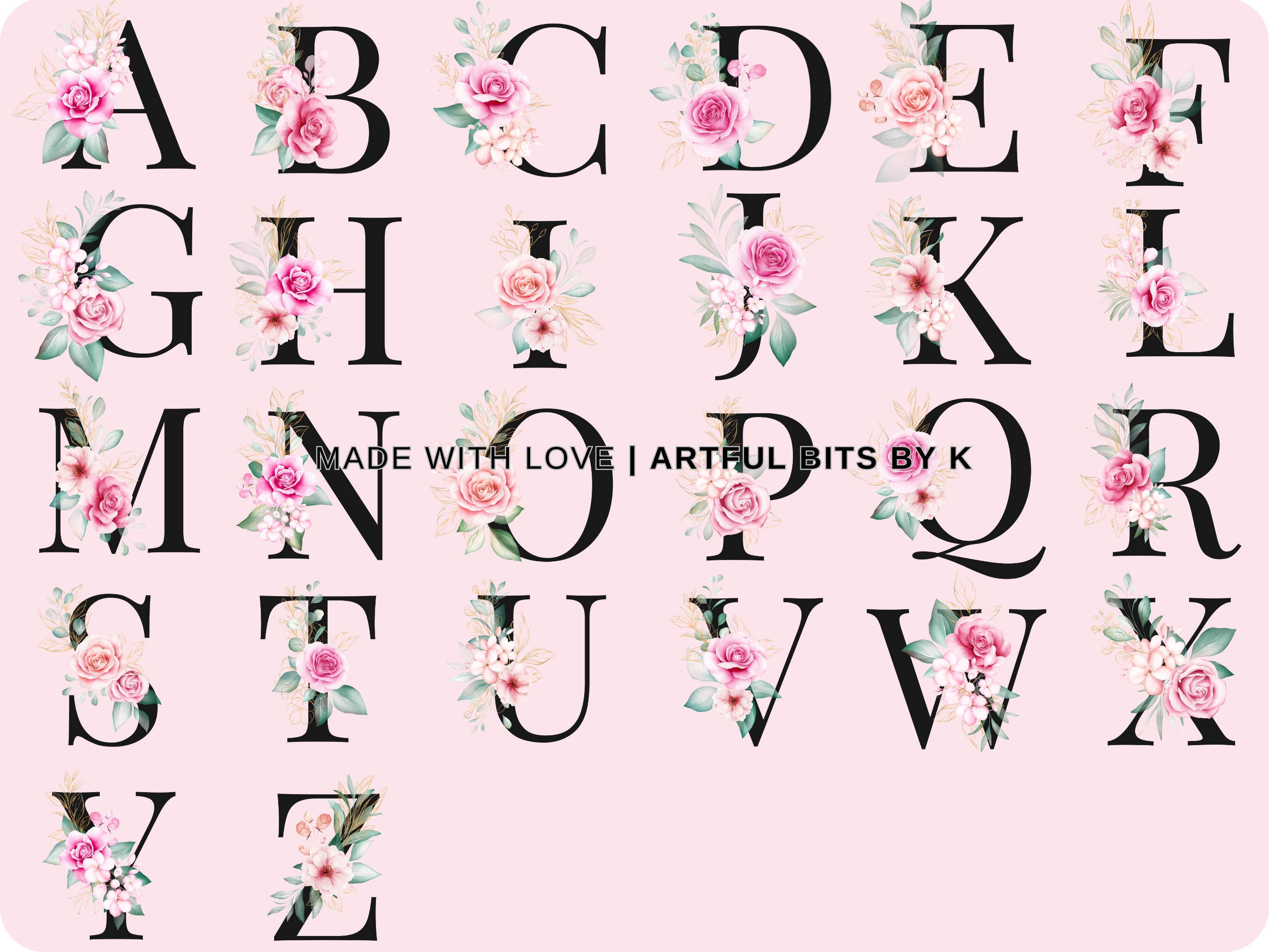 Floral Alphabet and Numbers Watercolor Floral Alphabet - Etsy