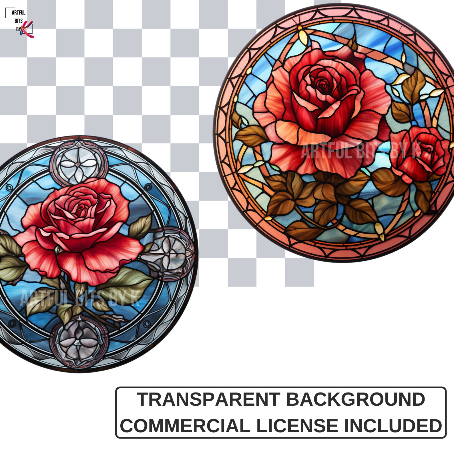 12 Pngs Stained Glass Roses Clipart Set 2 Digital Planner - Etsy