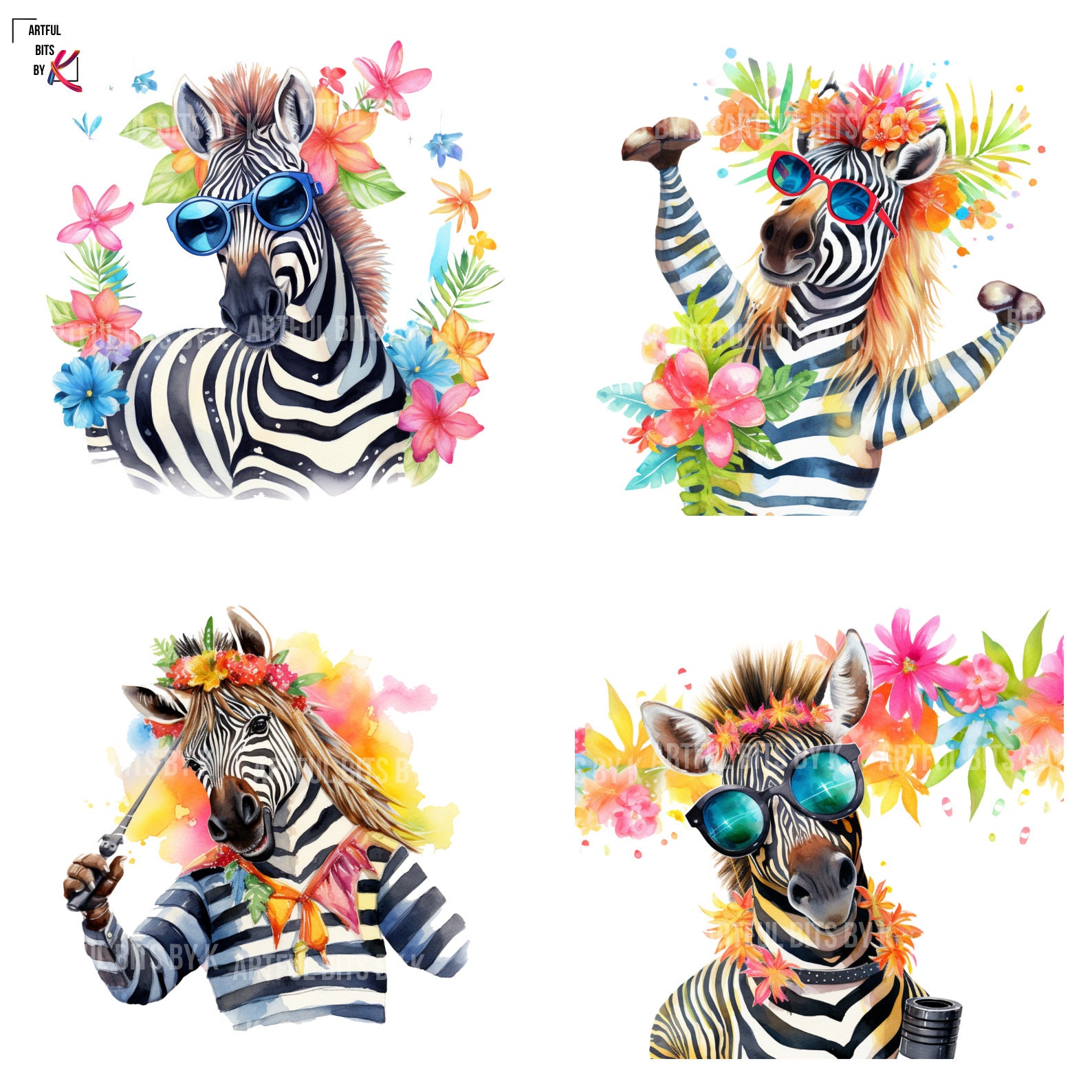 8 PNG Watercolor Zebra Party Bundle Clipart Birthday Party - Etsy