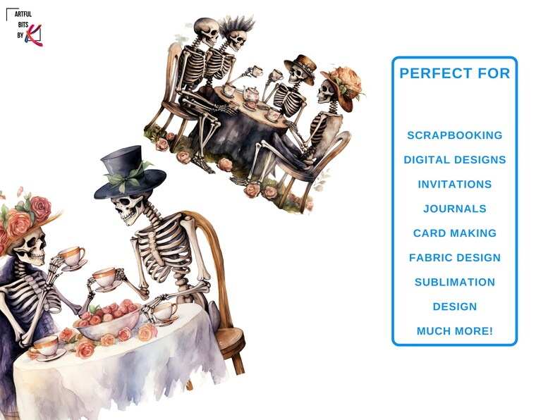 18 PNG Spooky Skeleton Tea Party Clipart Halloween Skeletons - Etsy