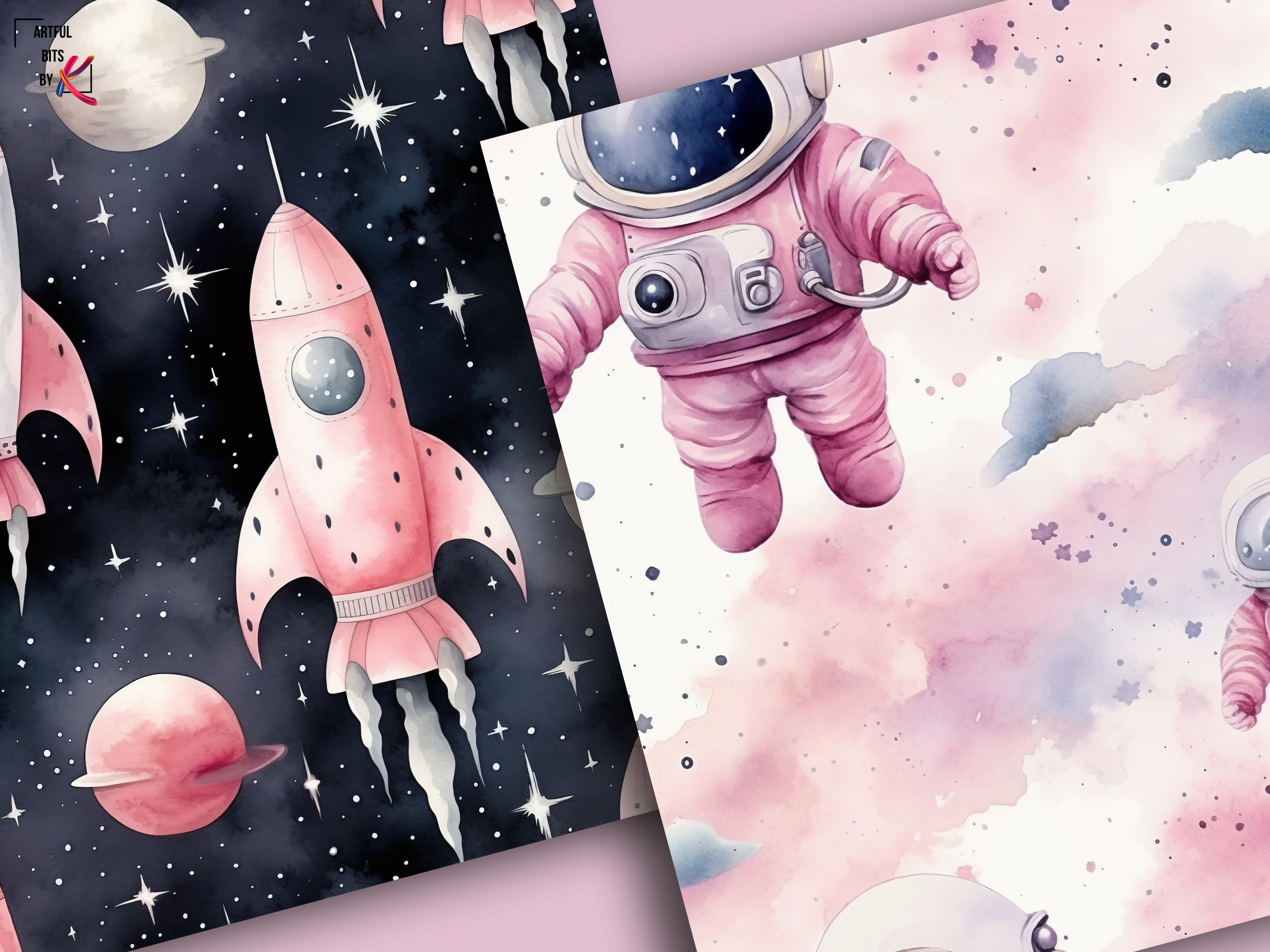 Watercolor Astronaut Space Digital Paper Pack Girl Pattern - Etsy