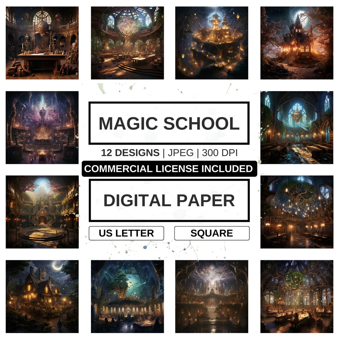 12 Printable Wizard Academy Digital Paper, Magic School Background ...