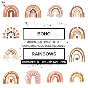 20 PNG Boho Rainbow Clipart Set Pastel PNG Digital Art Bohemian Rainbow ...