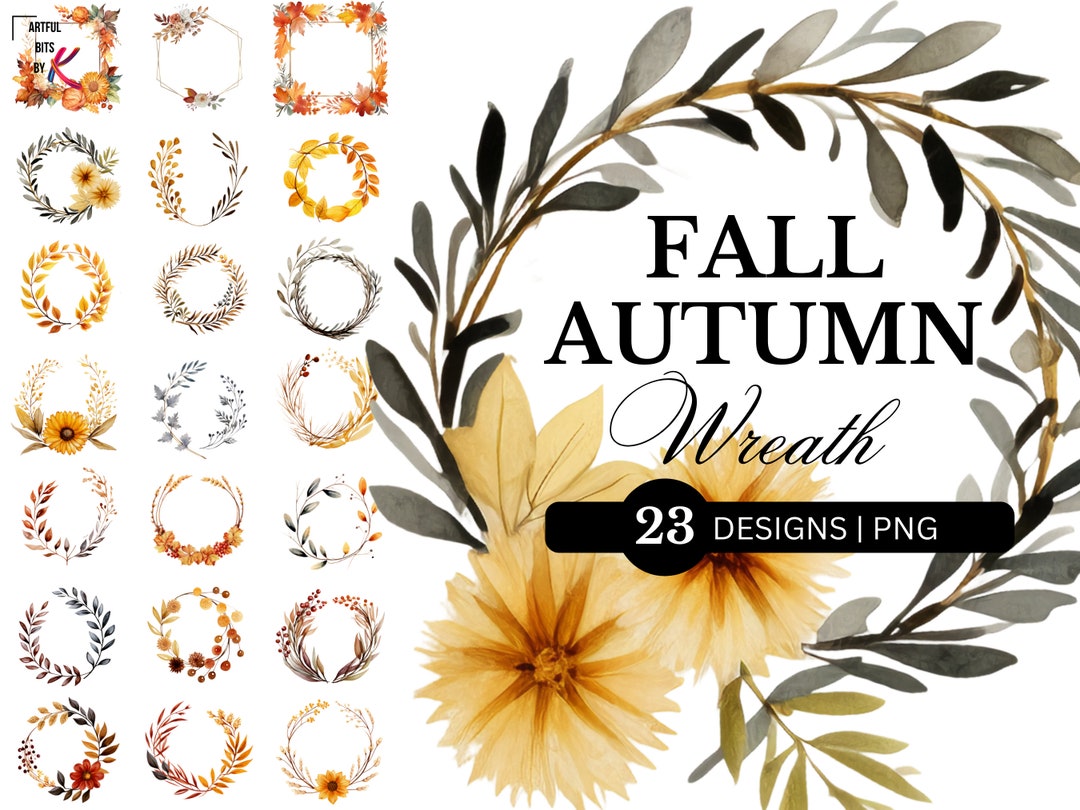 23 PNG Fall Autumn Wreath, Premade Wreath, Watercolor Floral Wreath ...