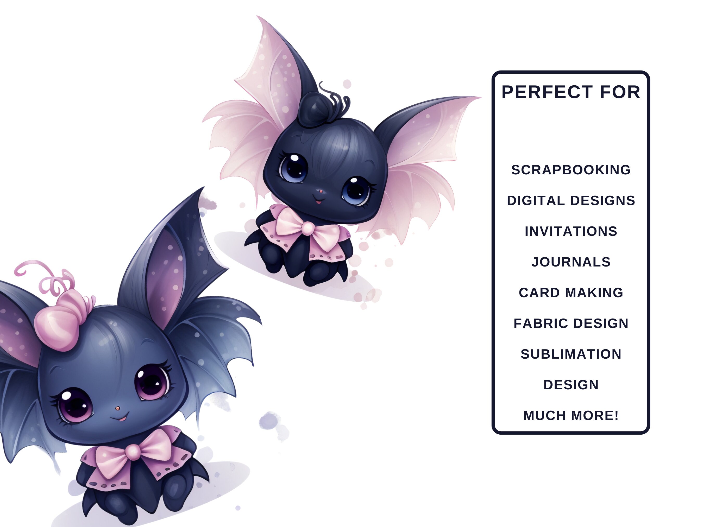 4 PNG Cute Bat Halloween Clipart Set, Cute Halloween Bat Clipart ...