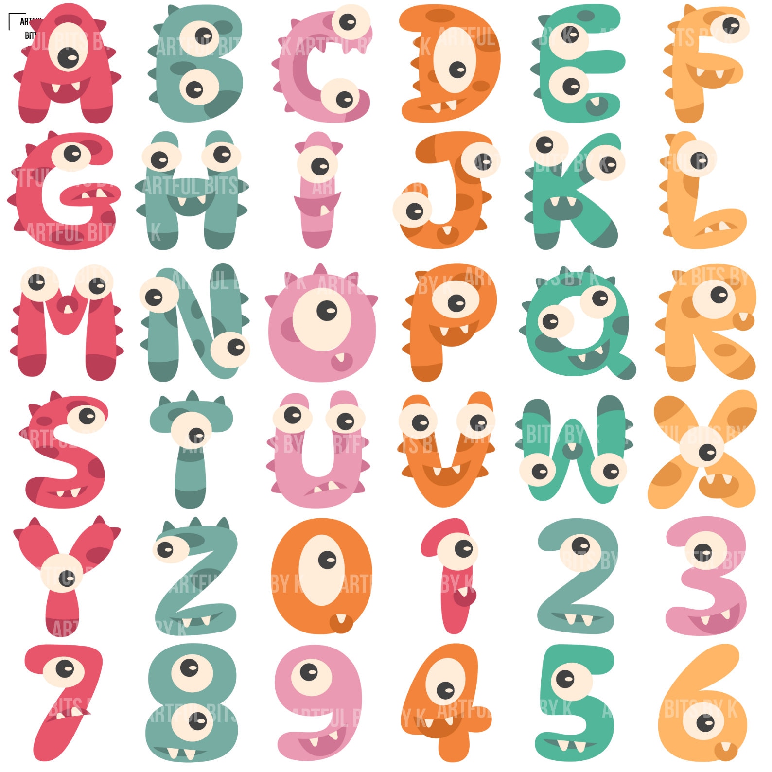 36 PNG Monster Alphabet Numbers Clipart, Monster PNG, Monster Letters ...