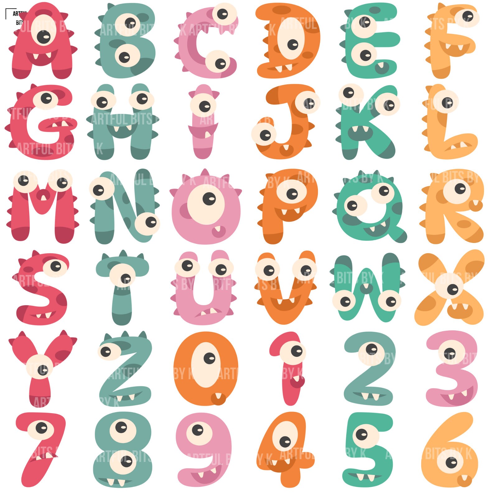 36 PNG Monster Alphabet Numbers Clipart, Monster PNG, Monster Letters ...