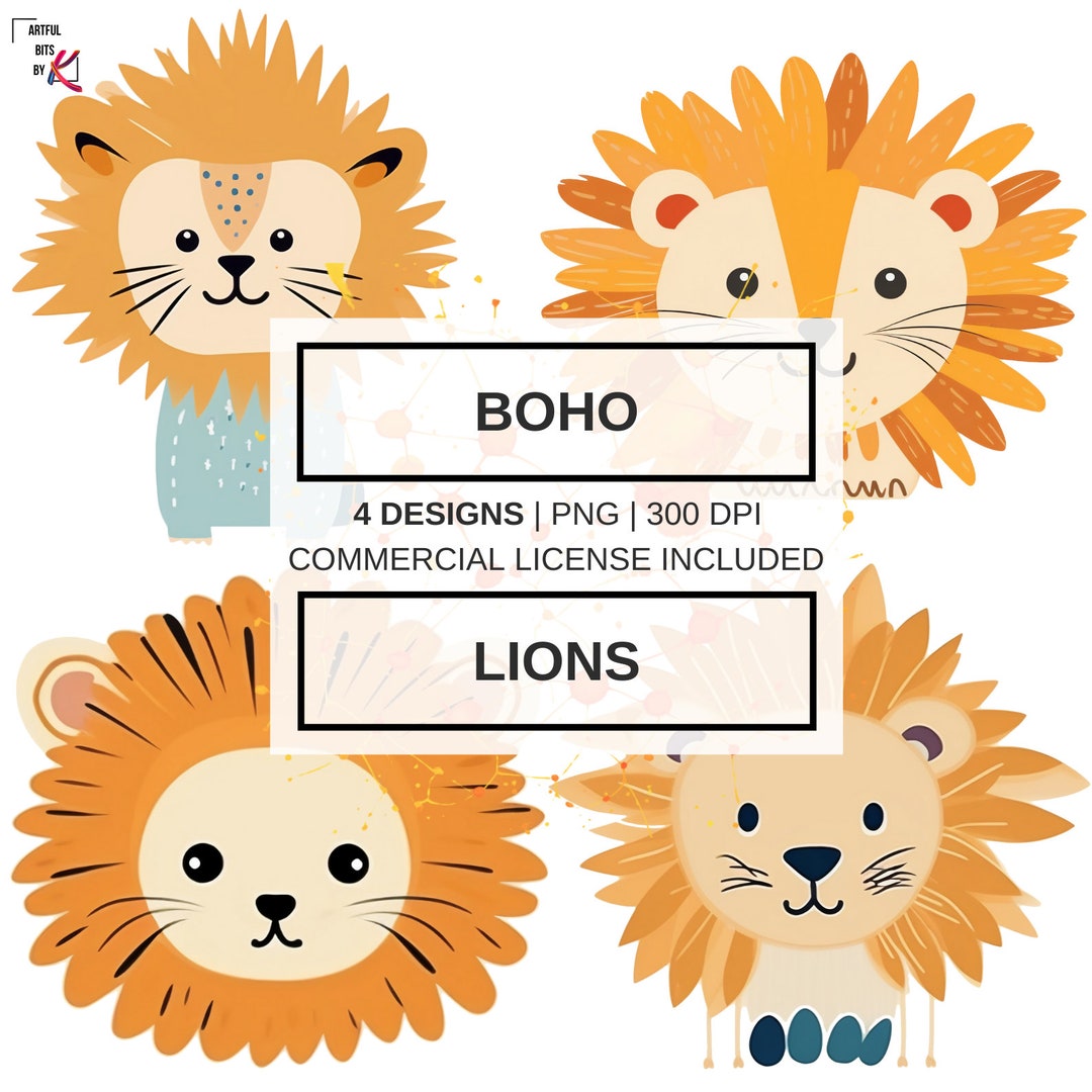 4 PNG Boho Lions Cute Little Lions Clipart Lions, Safari, Animals ...