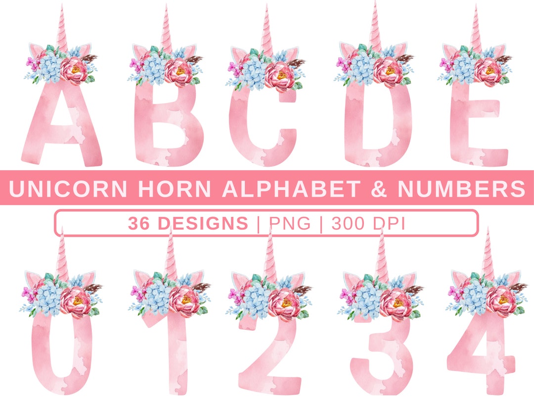 Unicorn Horn Alphabets and Numbers Clipart, Sublimation, Letters ...