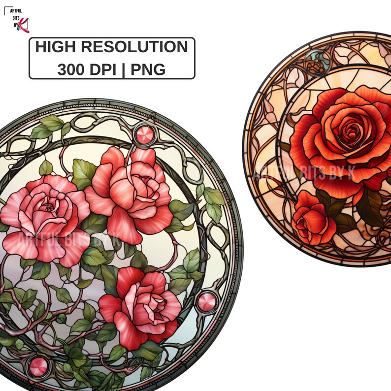 12 Pngs Stained Glass Roses Clipart Set 2 Digital Planner - Etsy