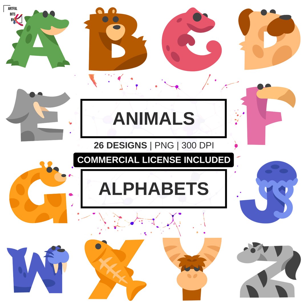 Cute Animals Alphabets and Numbers Clipart Set Animals Alphabet Numbers ...