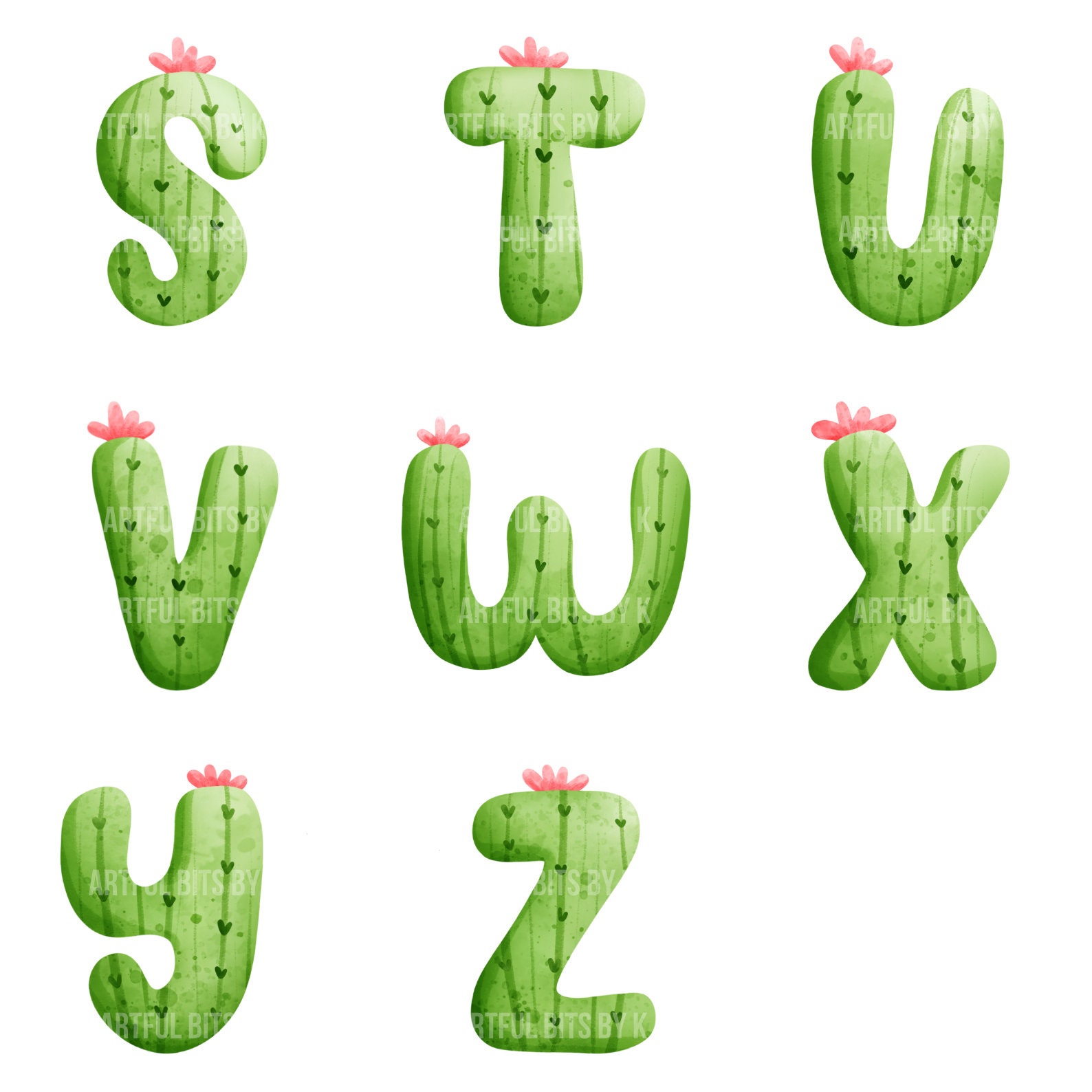 Cactus Alphabets Clipart, Cactus Alphabet, Succulent Font, Succulent ...