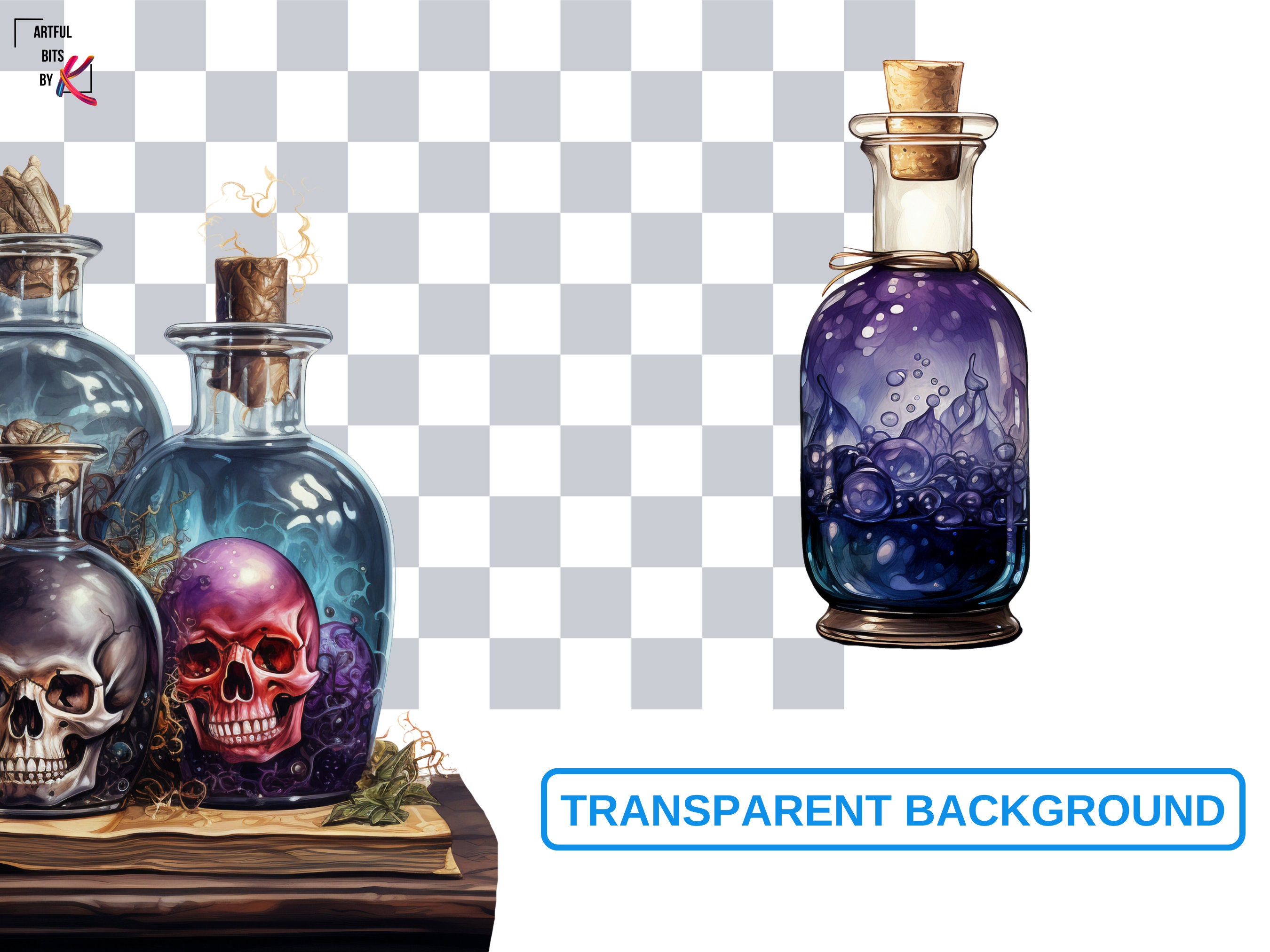 25 PNG Magic Potions Watercolor Clipart, Potions Fantasy Clip Art ...