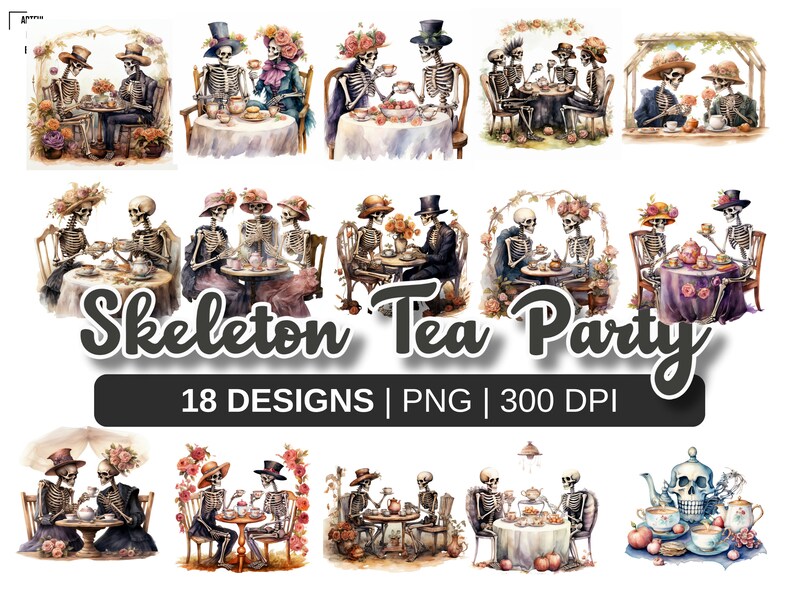 18 PNG Spooky Skeleton Tea Party Clipart Halloween Skeletons - Etsy