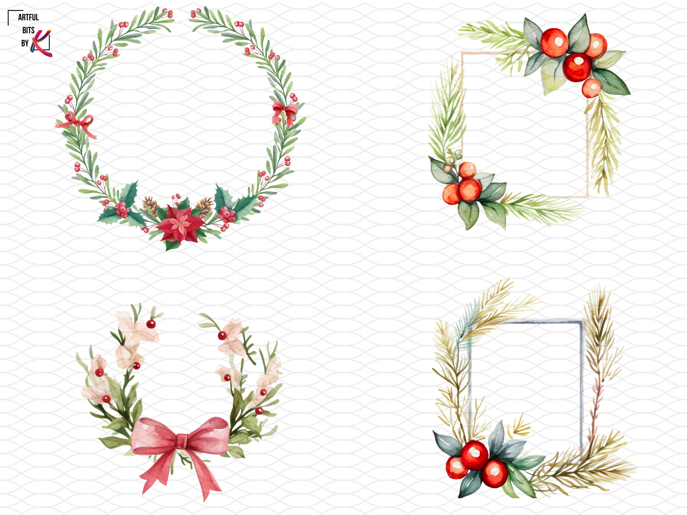 24 PNG Christmas Wreath PNG Bundle, Wreath Sublimation, Christmas ...
