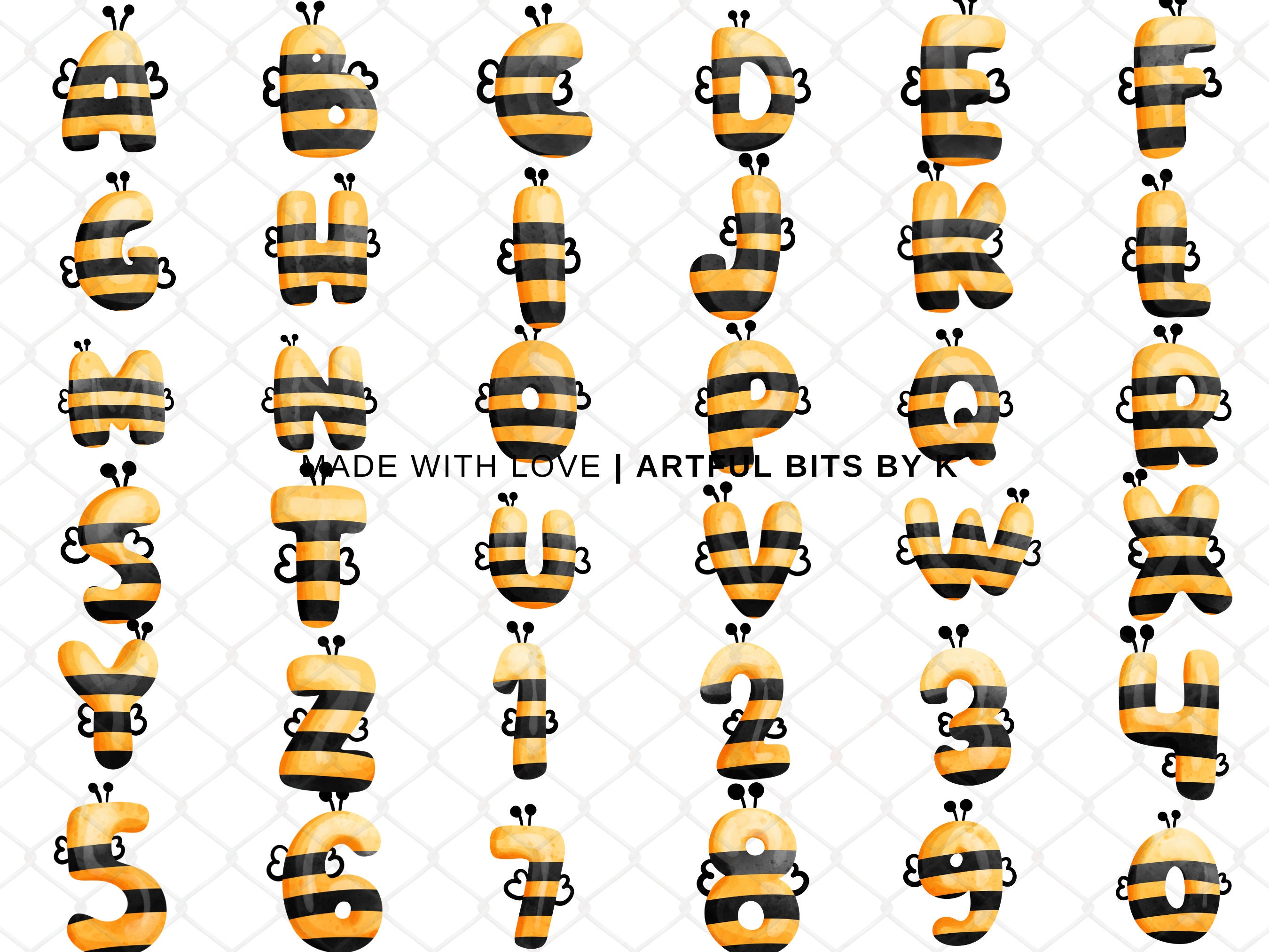 Little Bee Alphabets and Numbers Honey Bee Alphabet Bee - Etsy