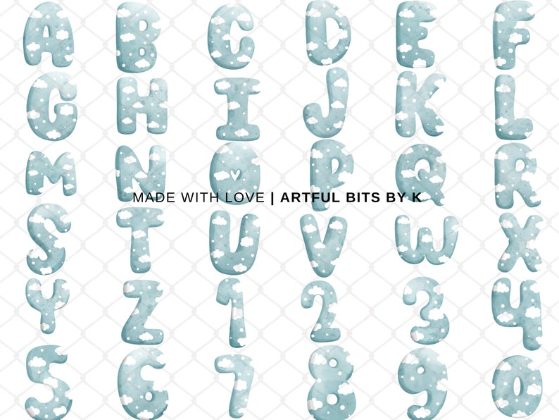 Blue Sky Alphabet and Numbers, Cloud Alphabet Numbers, Angel Alphabet ...